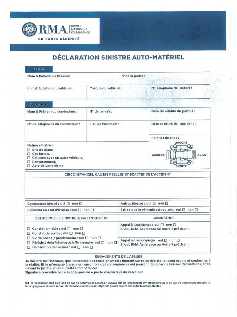 Formulaire Déclaration de Sinistre Auto | PDF