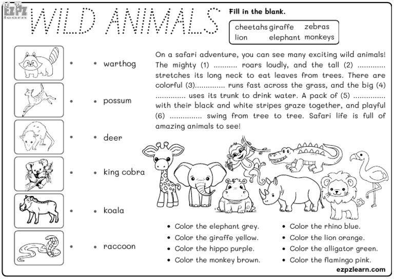 Wild Animals Kids Activity 924 | PDF