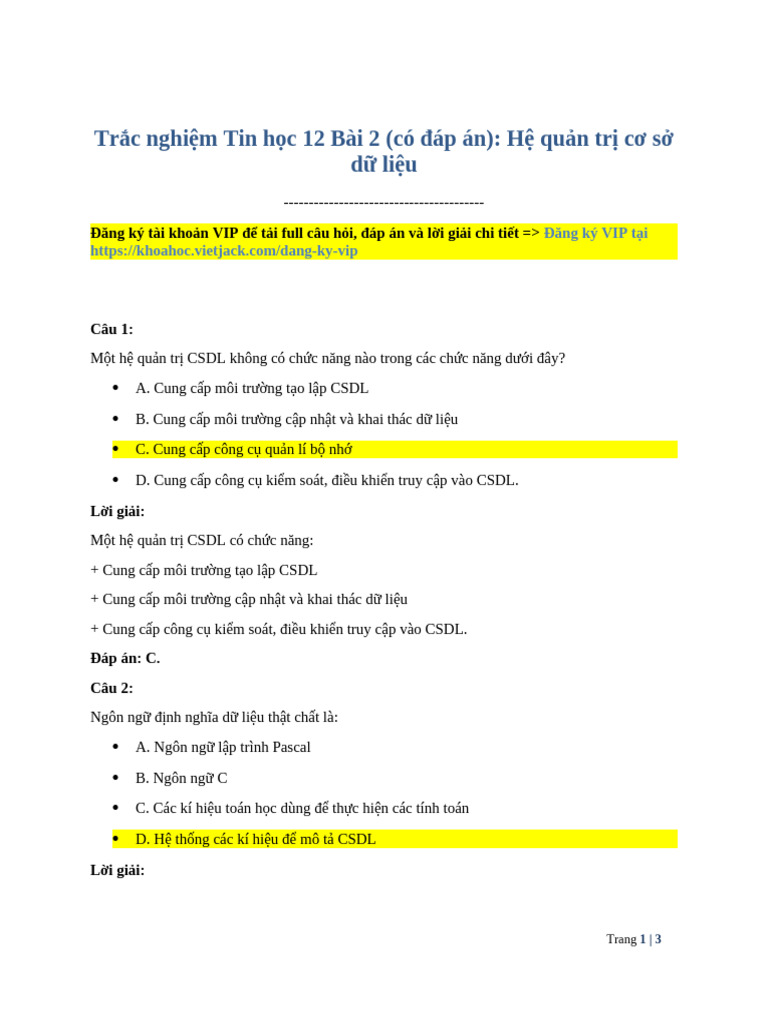 trac-nghiem-tin-hoc-12-bai-2-co-dap-an-he-quan-tri-co-so-du-lieu_2025_03_04 | PDF