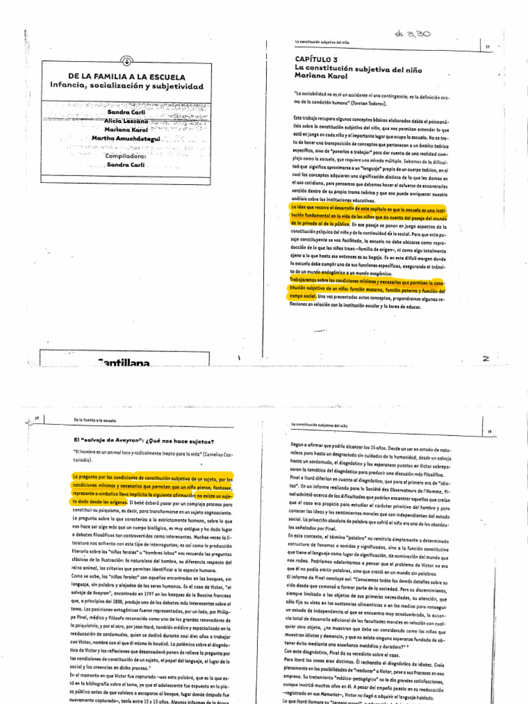 DE LA FLIA A LA ESC. Cap. 3. La Constitución Subjeiva Del Niño. Mariana Karol. | PDF
