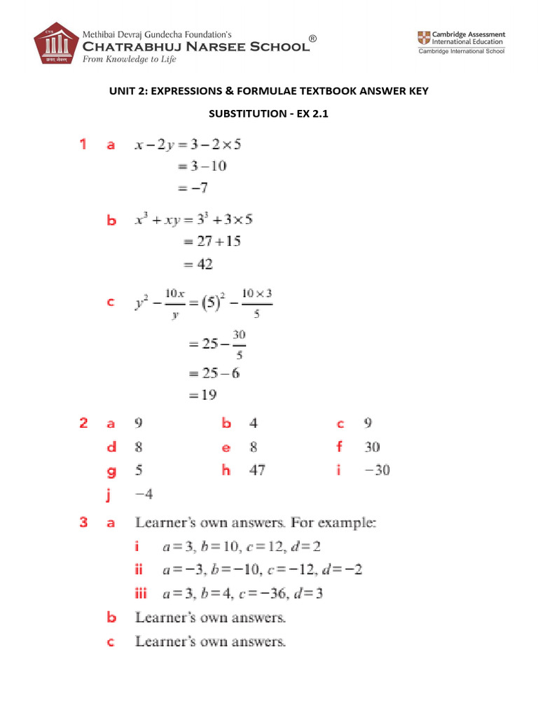 Unit 2 Expressions Formulae Textbook Answer Key Pdf