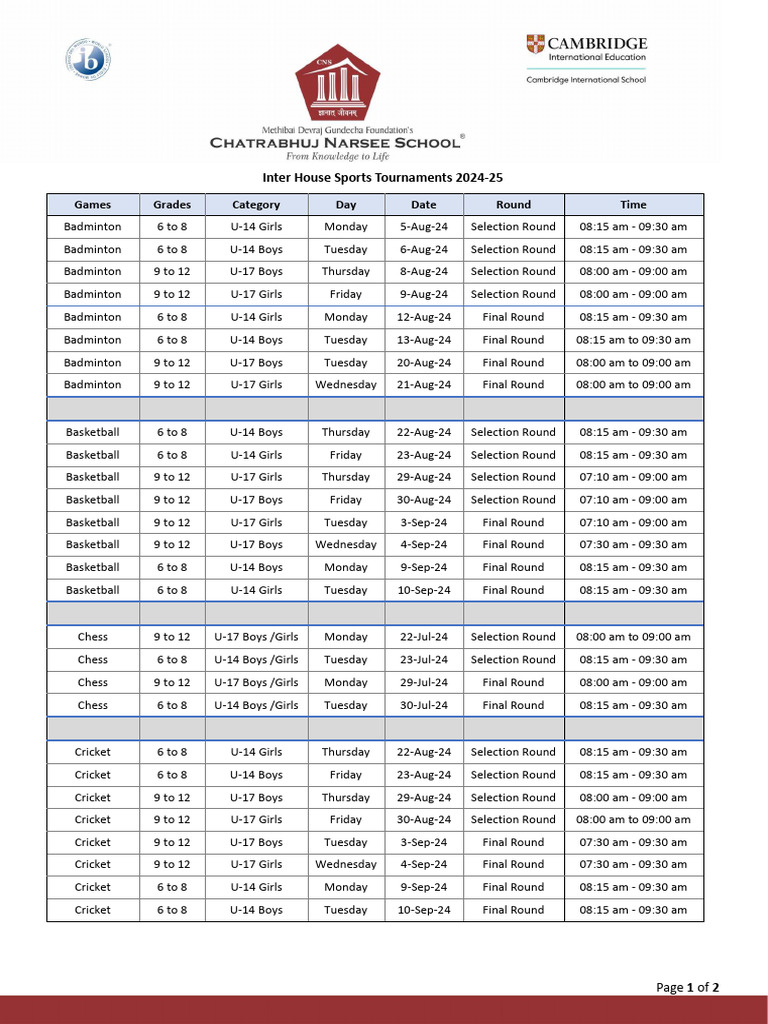 Inter House Sports Tournaments 2024-25 | PDF | Sports