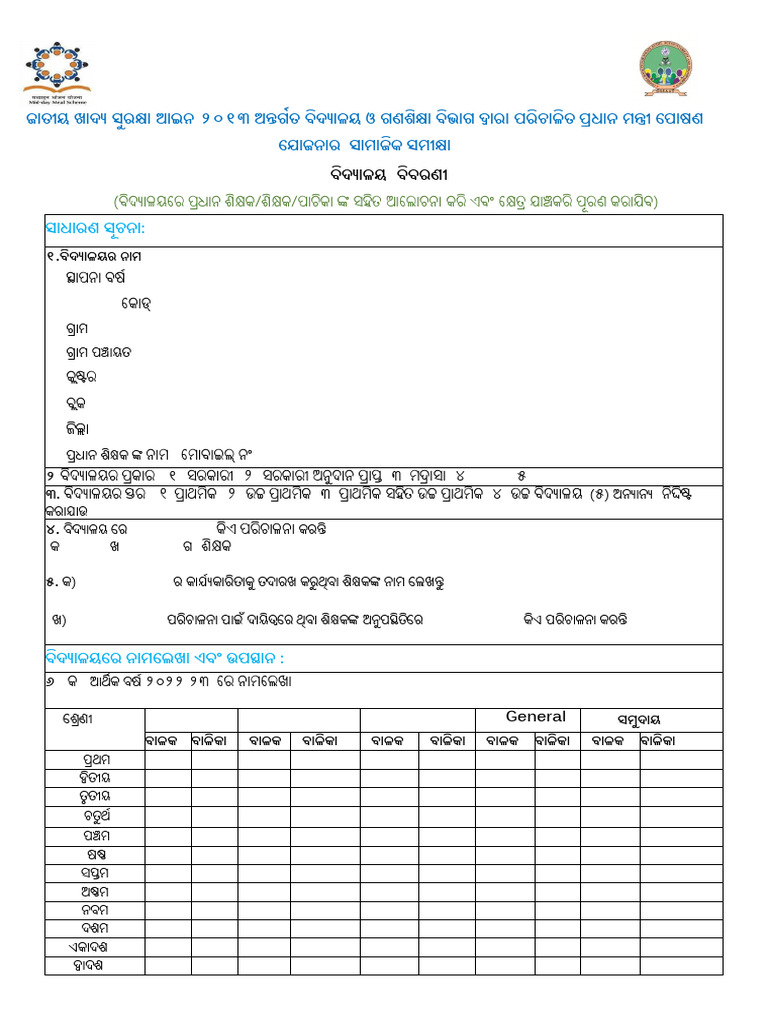 Odia Formats of PM-Poshan-FINAL2 | PDF