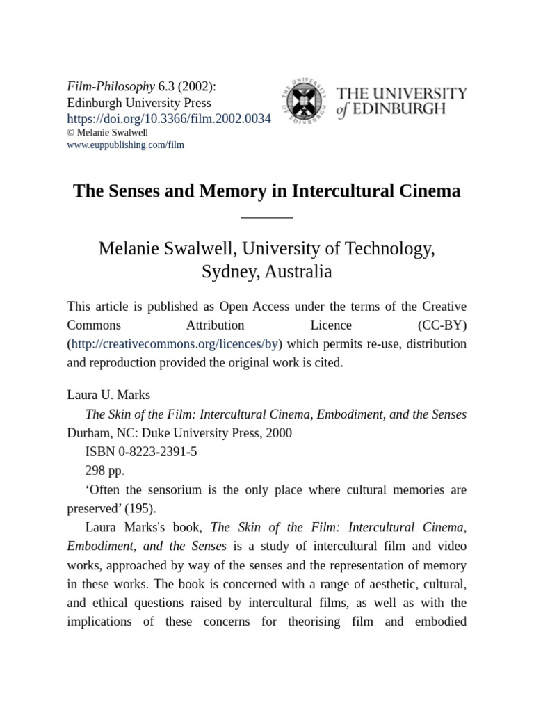 Intercultural Cinema: Senses and Memory | PDF | Experience | Perception