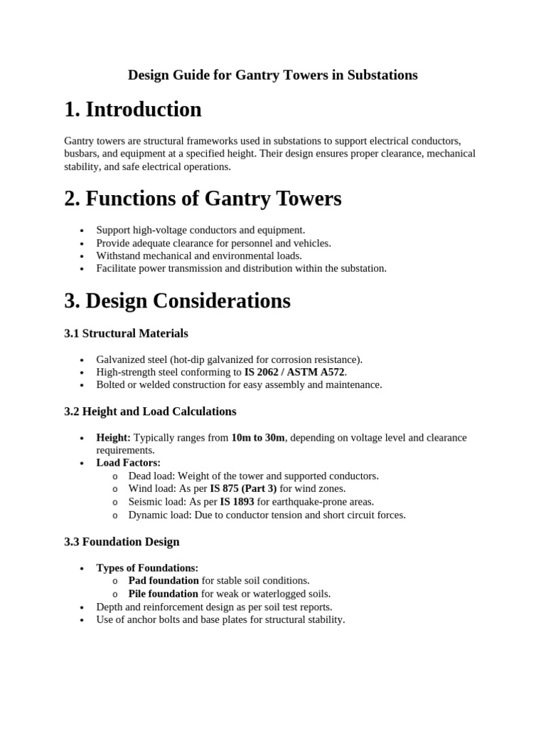 Design Guide For Gantry Towers in Substations | PDF