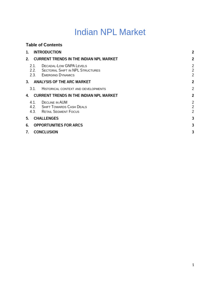 Indian NPL Market Draft - Index | PDF | Loans | Banks