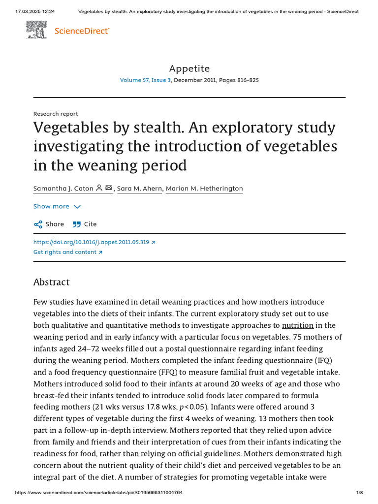 Vegetables by Stealth. An Exploratory Study Investigating The Introduction of Vegetables in The ...