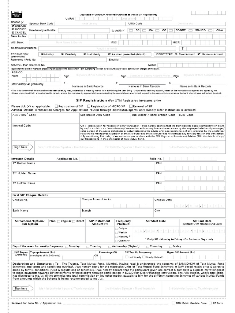 Debit Mandate Form NACH OTM+SIP | PDF | Banks | Cheque