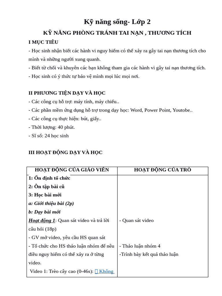 Giao An Ky Nang Song Lop 2 | PDF