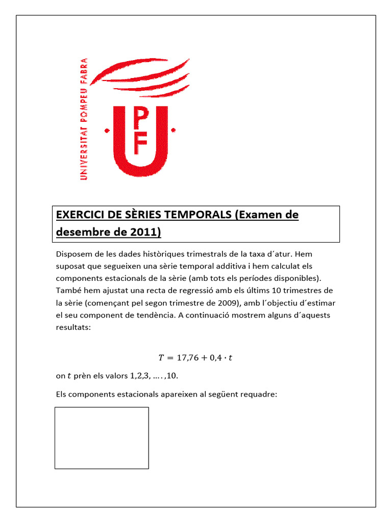 19EXERCICI DE SÈRIES TEMPORALS (Examen Final Desembre 2011) | PDF