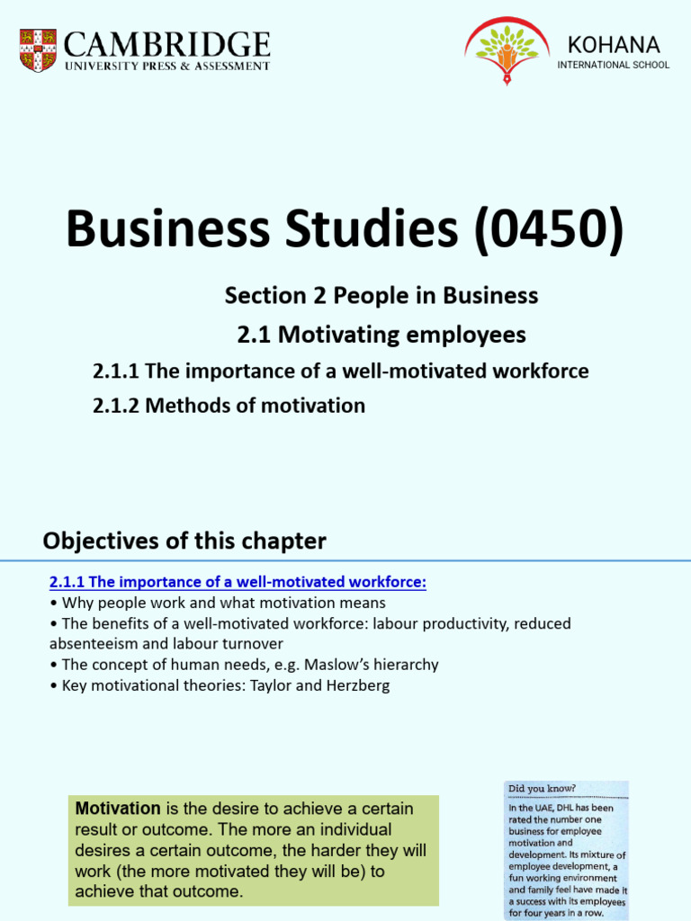 Motivating Employees in Business Studies | PDF | Self Actualization ...