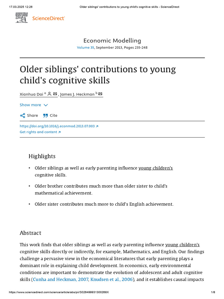 Sibling Influence on Child Cognitive Skills | PDF | Sibling | Parenting