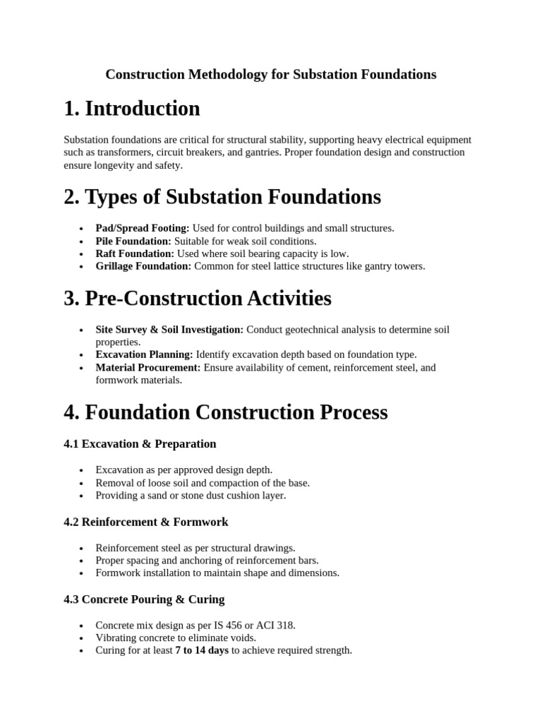 Construction Methodology For Substation Foundations | PDF