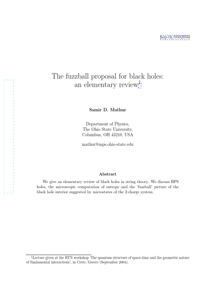 Fuzzball Proposal for Black Holes | PDF | Black Hole | Astrophysics