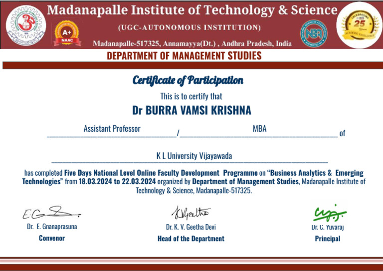 FDP Certificate Mits 2024 | PDF