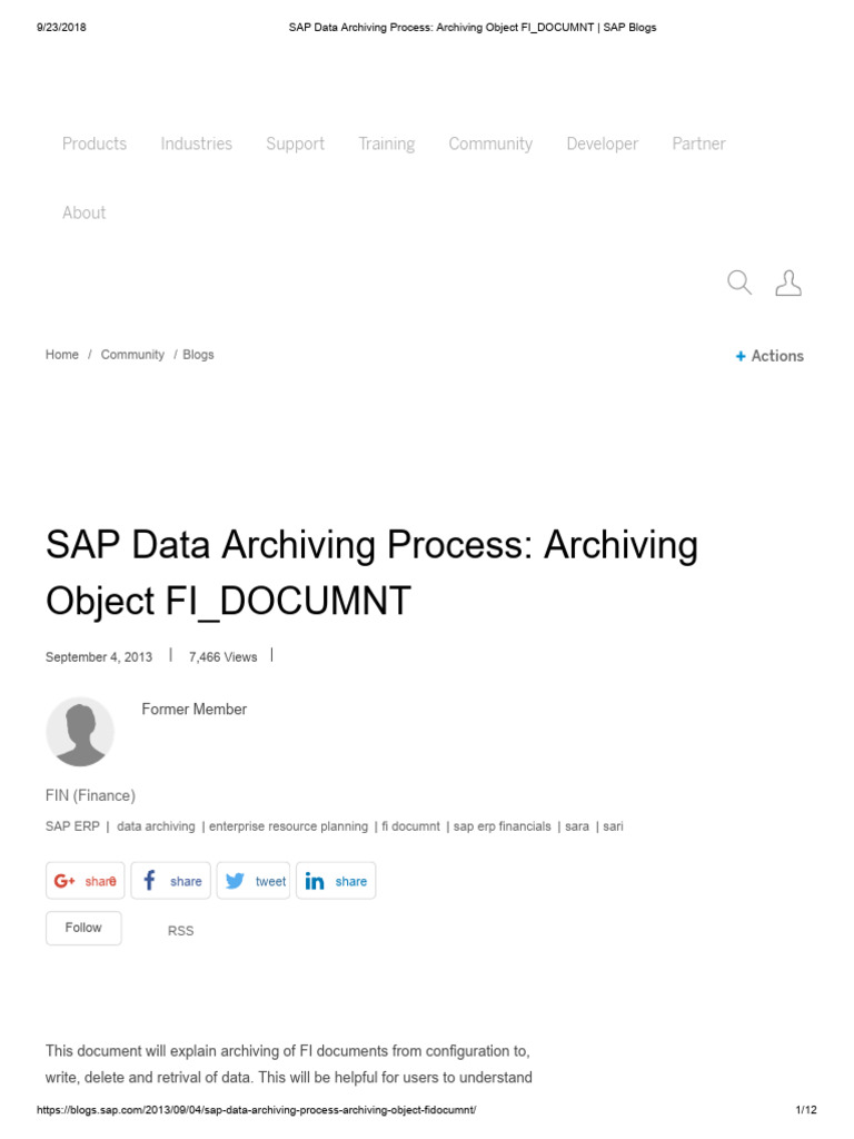 SAP Data Archiving Process - Archiving Object FI - DOCUMNT - SAP Blogs | PDF | Databases ...