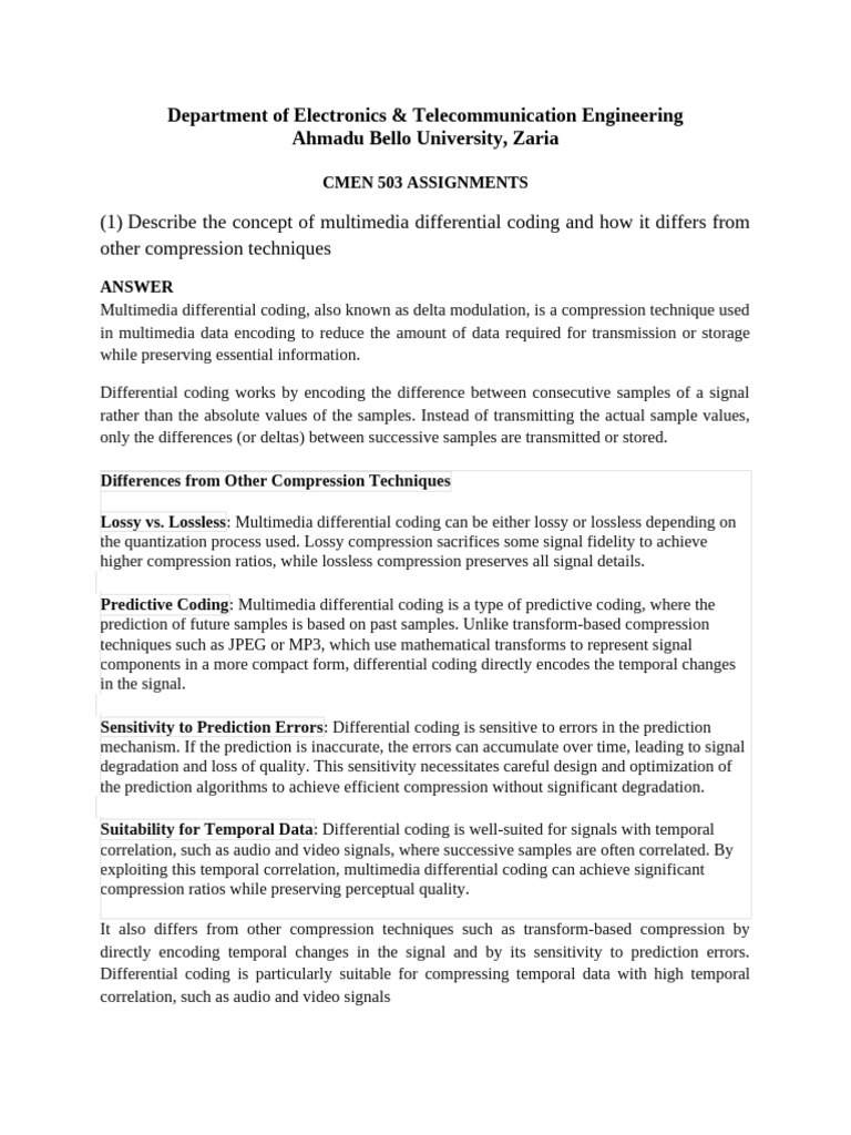 Answers To 503 Assignment | PDF | Data Compression | Computer Network