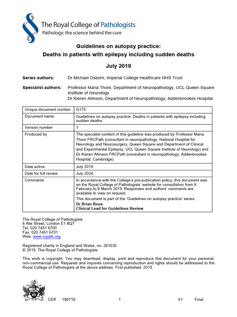 G175 Guidelines On Autopsy Practice Deaths in Patients With Epilepsy ...