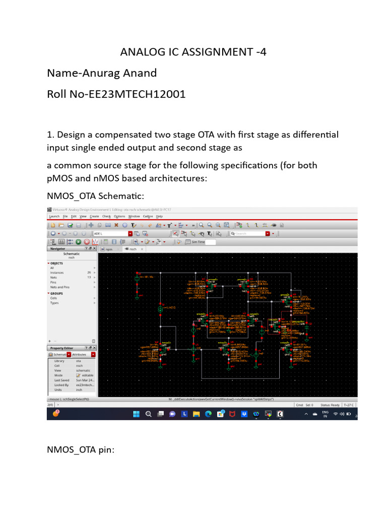 Analog Ic Assignment - 4 Name-Anurag Anand Roll No-EE23MTECH12001 | PDF