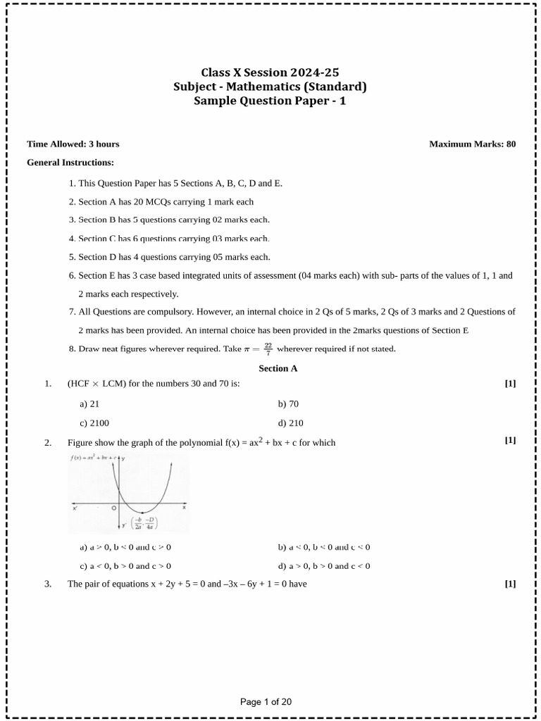 Class 10 Maths Paper 1 | PDF | Mathematics | Mathematical Relations
