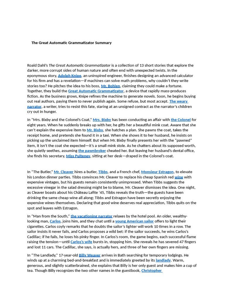 The Great Automatic Grammatizator Summary | PDF