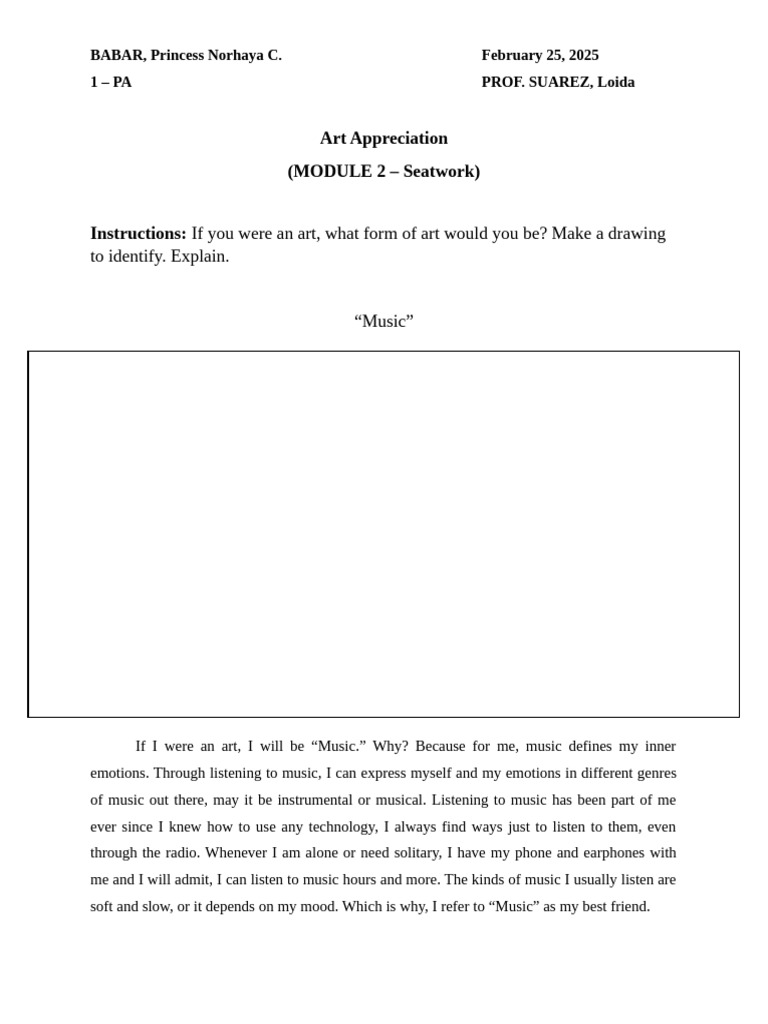 Art Appreciation (MODULE 2 - Seatwork) | PDF