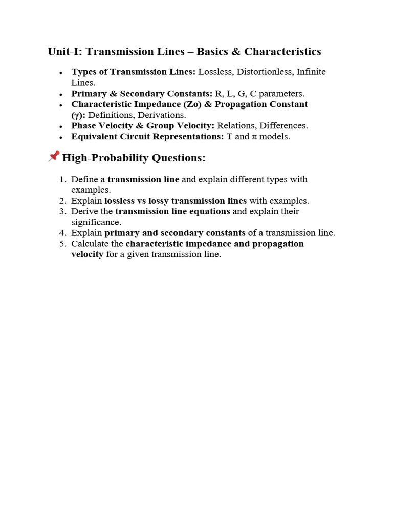EMWTL Unit-1 IMP Topics | PDF