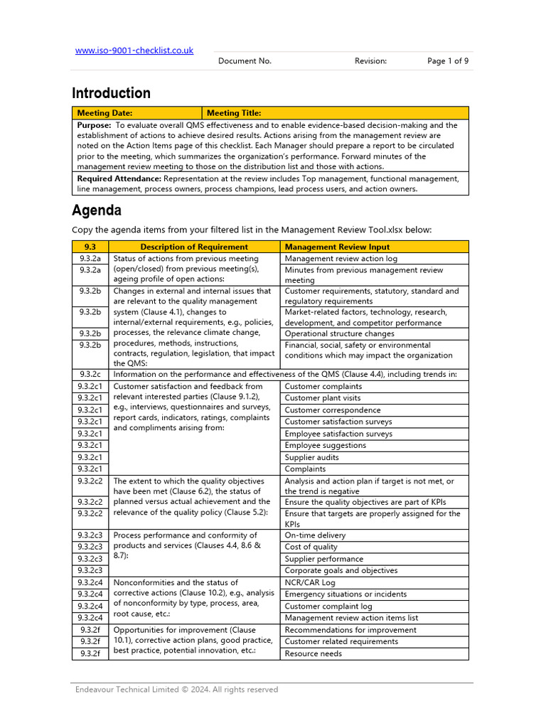 Management Review Agenda & Minutes Sample | PDF | Quality Management ...