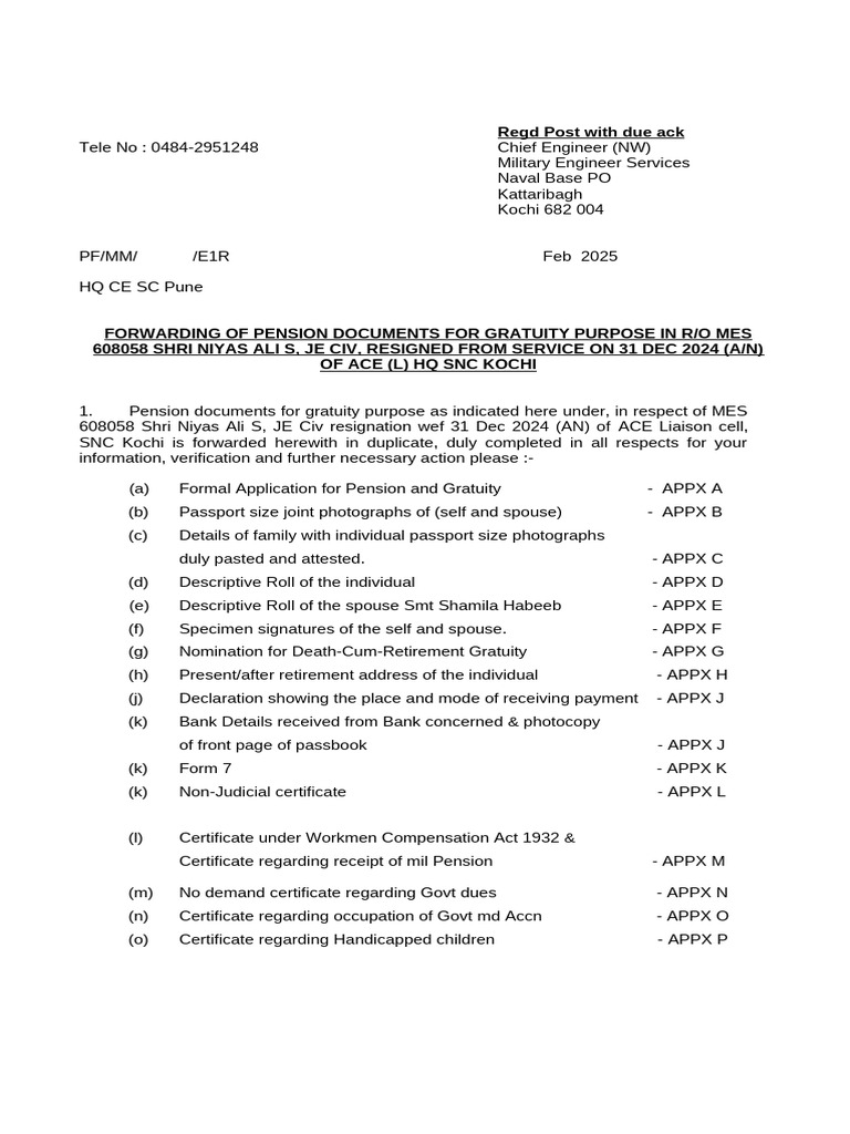 Pension Documents for Niyas Ali S | PDF