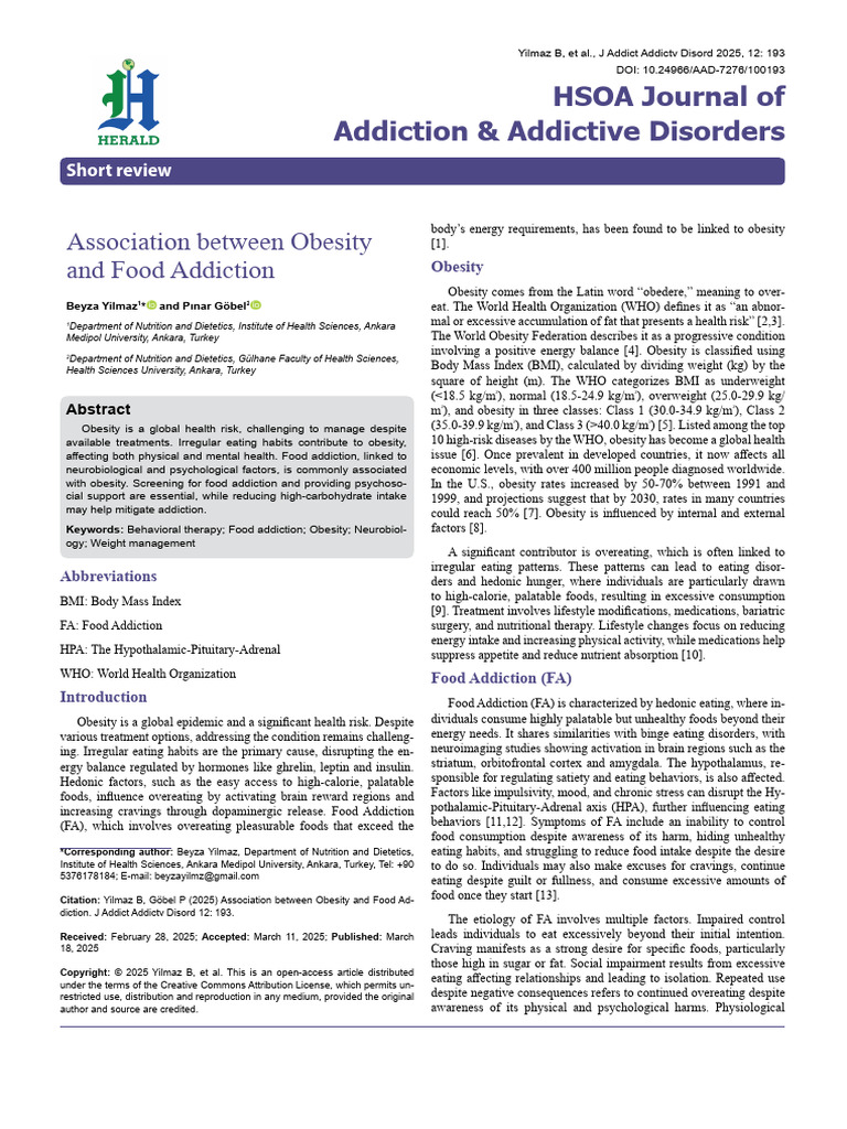 Association Between Obesity and Food Addiction | PDF | Eating | Obesity