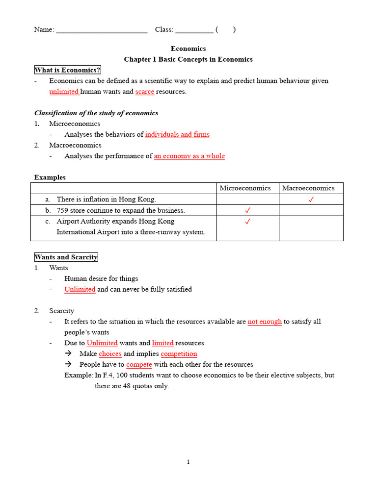 Chapter 1 Basic Concepts in Economics | PDF | Economics | Interest