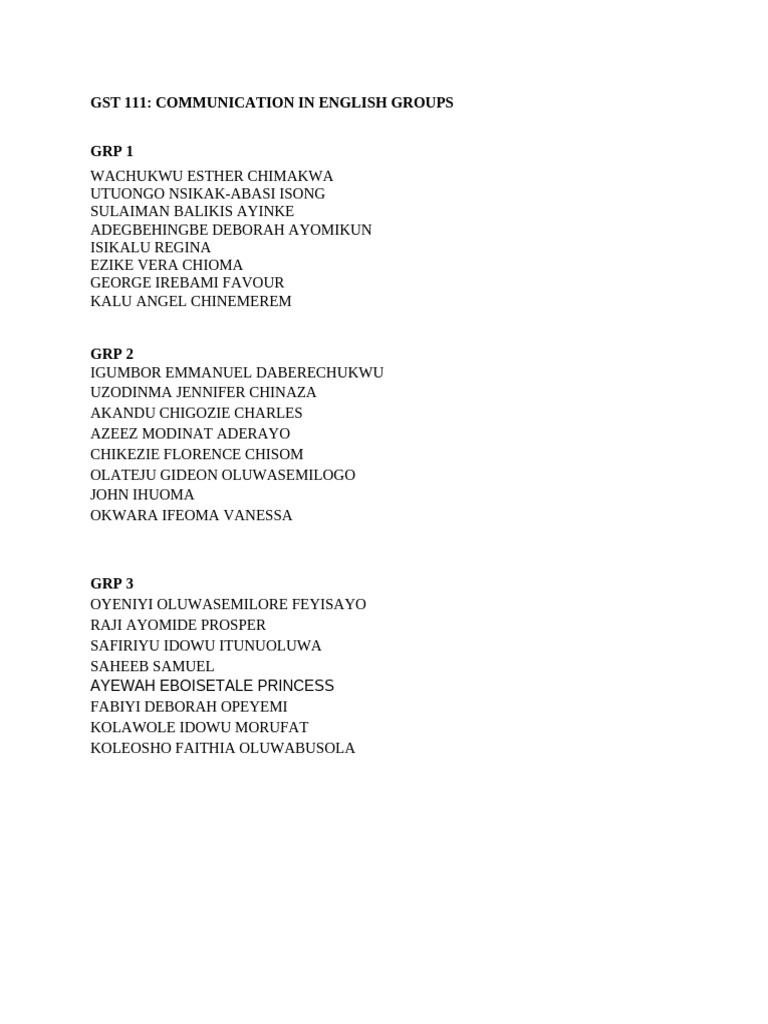 GST 111 - Communication in English Groups | PDF
