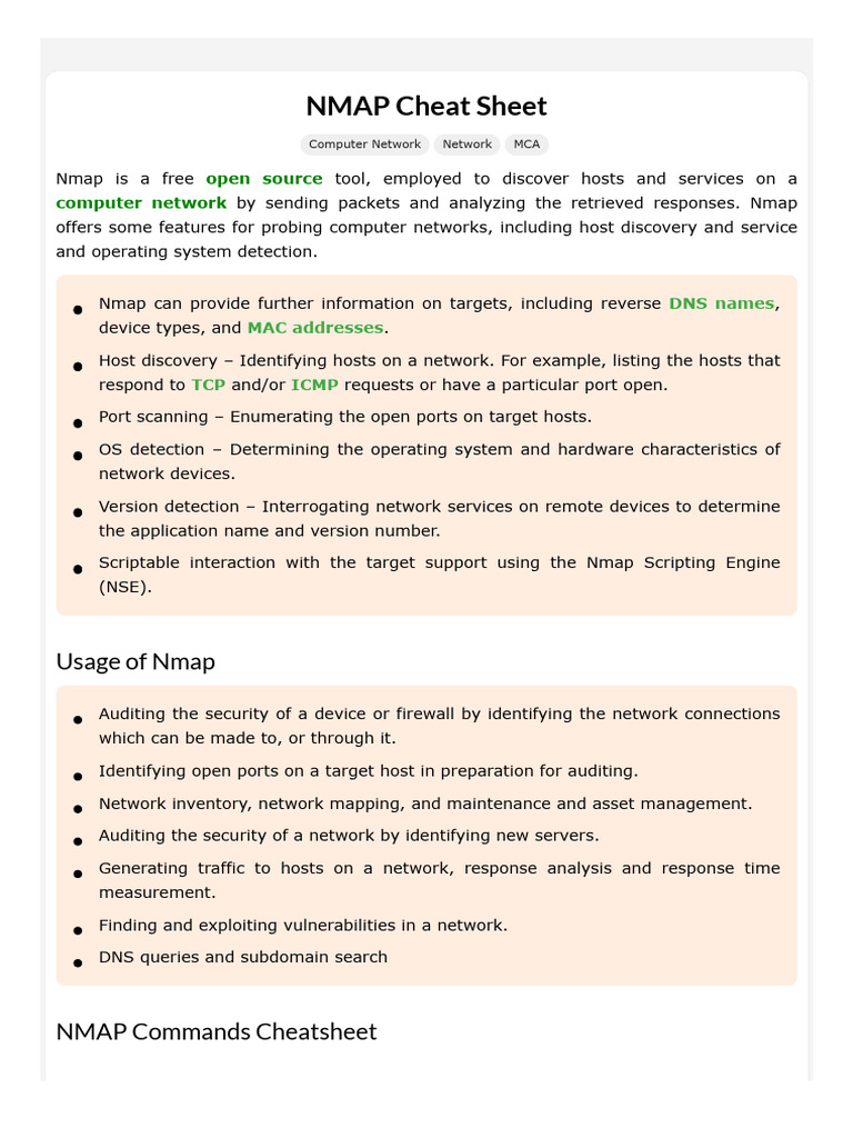 Nmap Commands Cheat Sheet | PDF | Port (Computer Networking ...