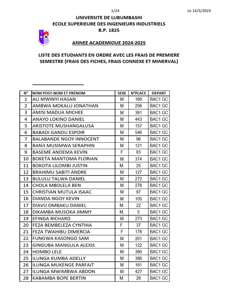 Liste Bac1 À Master2 Ts Esi Du 14-3-25 | PDF