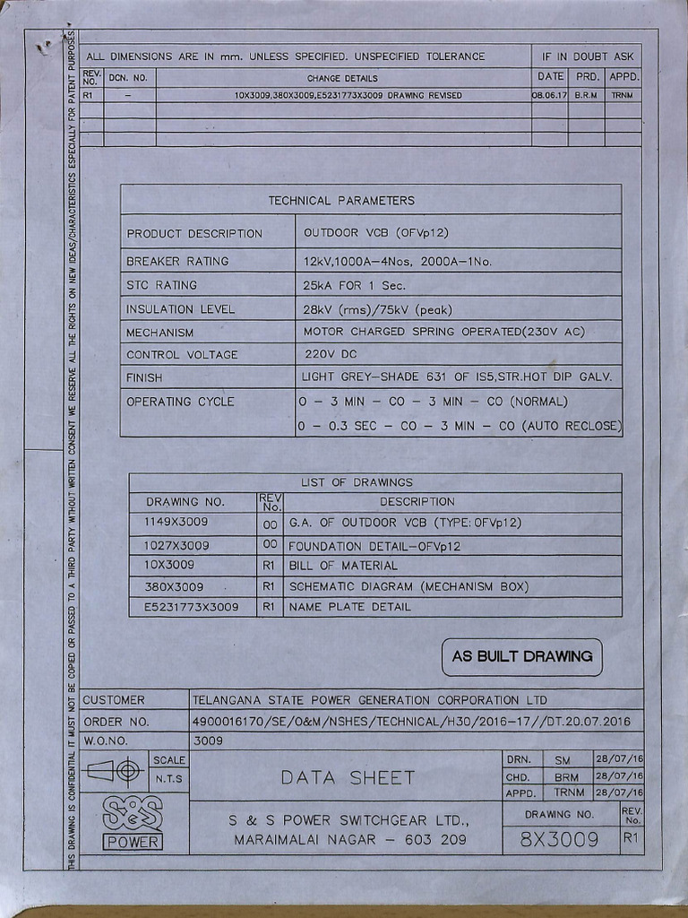 11kv VCB S&s Drawings | PDF