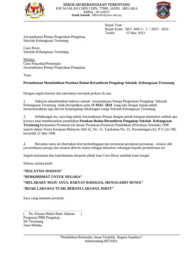 SURAT PERMOHONAN,KELULUSAN,PENGESAHAN&PERLEMBAGAAN (2) | PDF