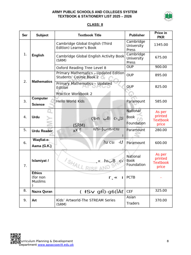 Book & Stationery List Classes EYS I-IX Session 2025-2026 (13-3-2025) (1) - 8 | PDF | Written ...