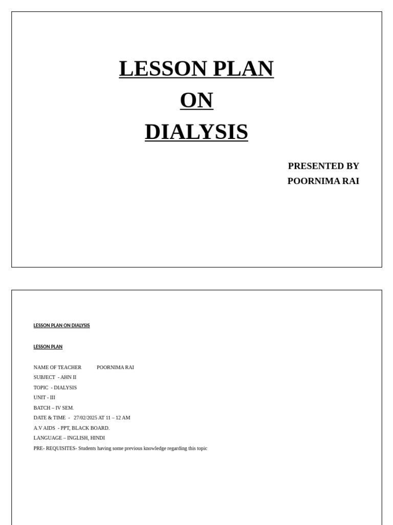 Lesson Plan On DIALYSIS | PDF