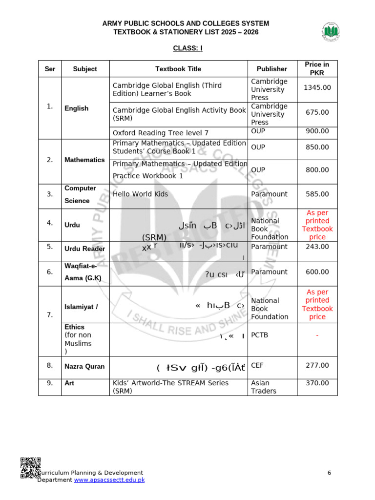 Book & Stationery List Classes EYS I-IX Session 2025-2026 (13!3!2025) (1) - 6 | PDF | Written ...