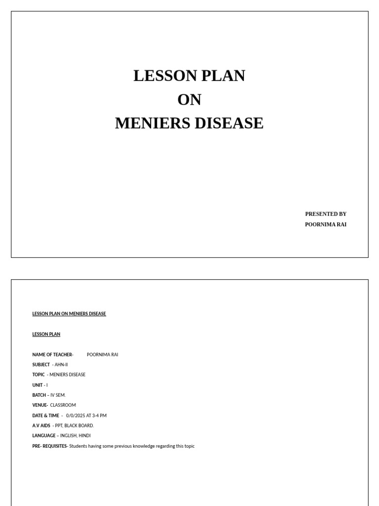 Lesson Plan On Meniers Disease | PDF