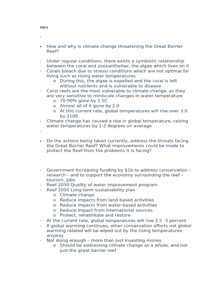 Climate Change Threats to Great Barrier Reef | PDF