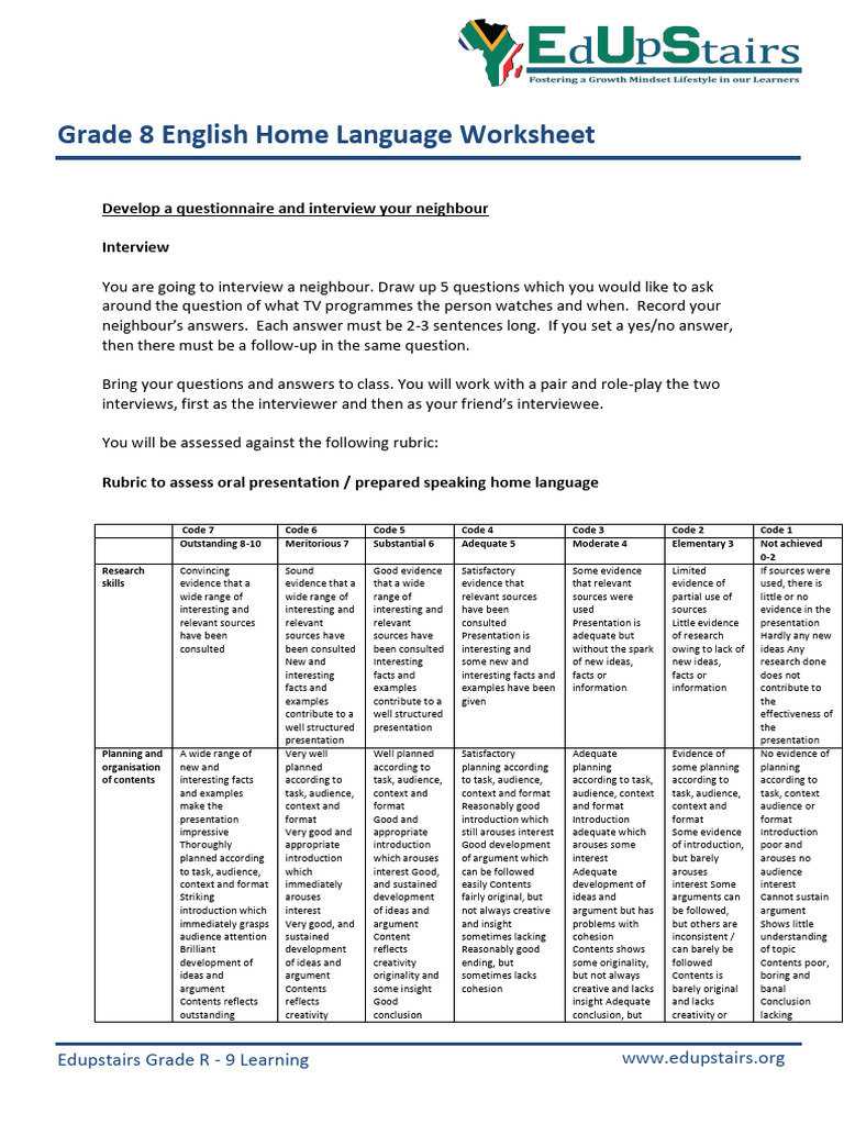 Develop A Questionnaire and Interview Your Neighbour | PDF | Fluency ...