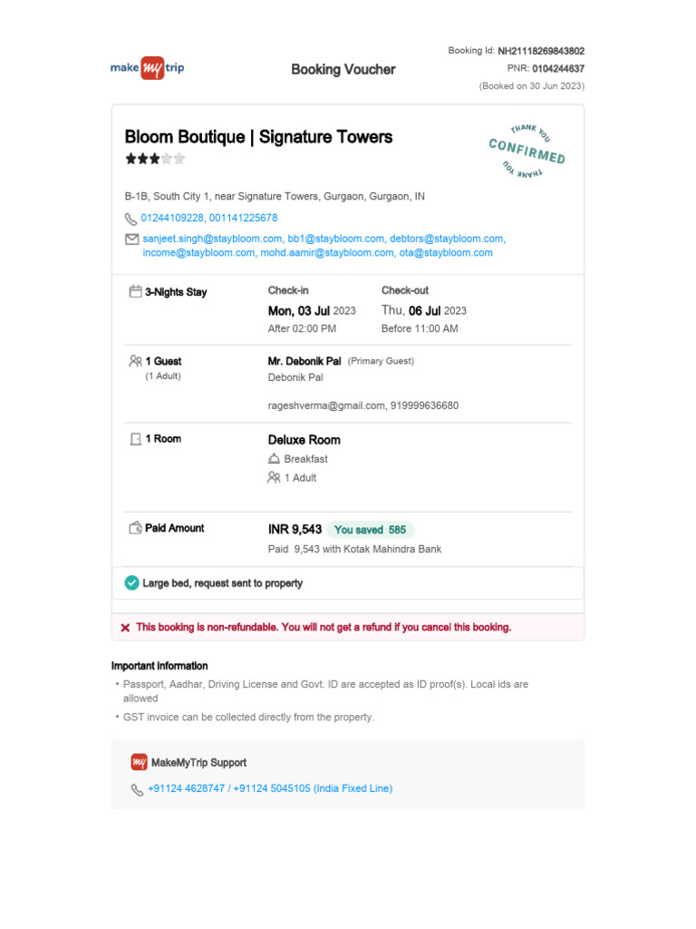 Booking Confirmation Voucher | PDF