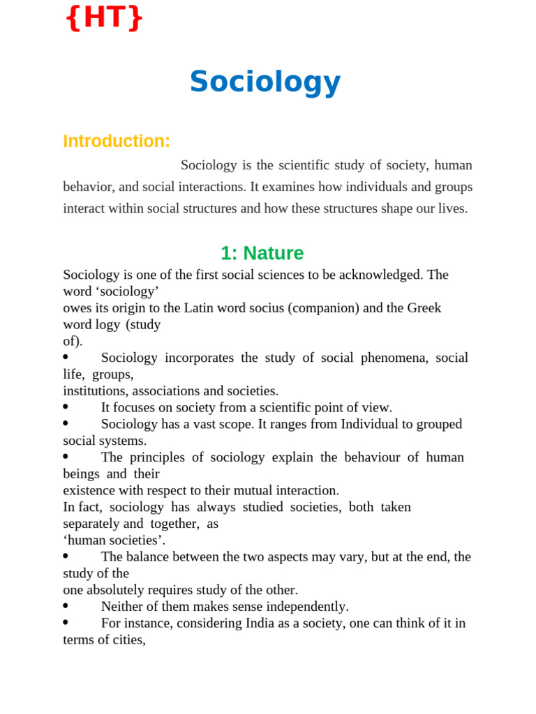 Introduction To Sociology Complete Notes | PDF | Sociology | Socialization