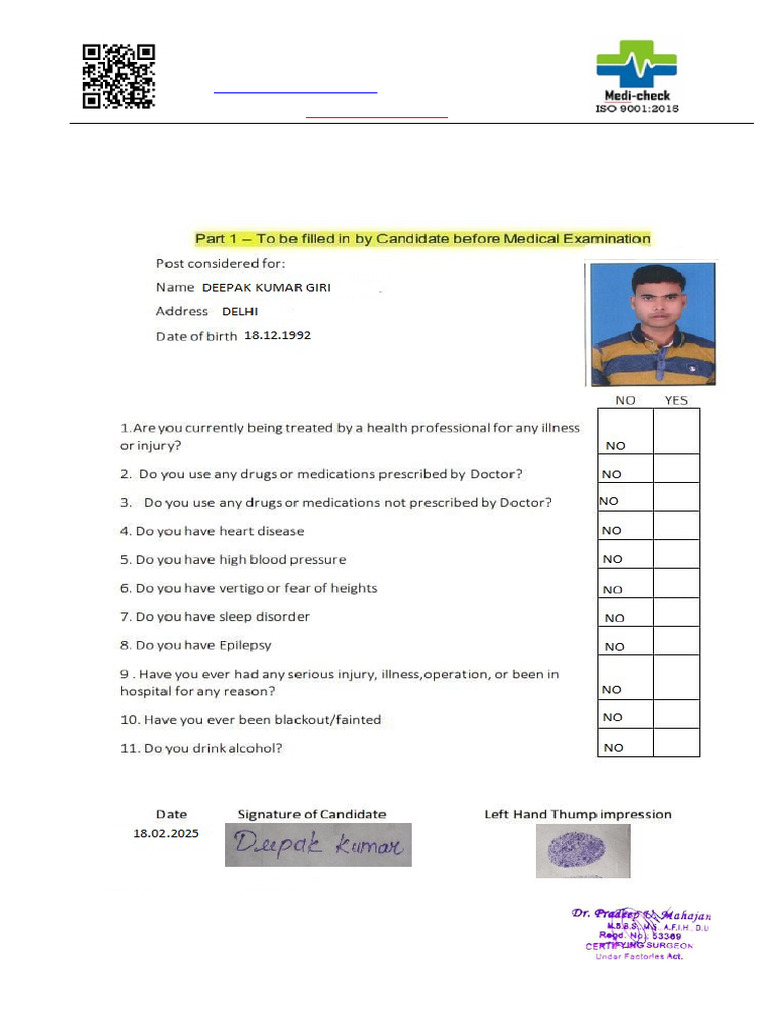 Dipak - Kumar - Giri - Medical Certificate | PDF | Blood Pressure | Medical Specialties