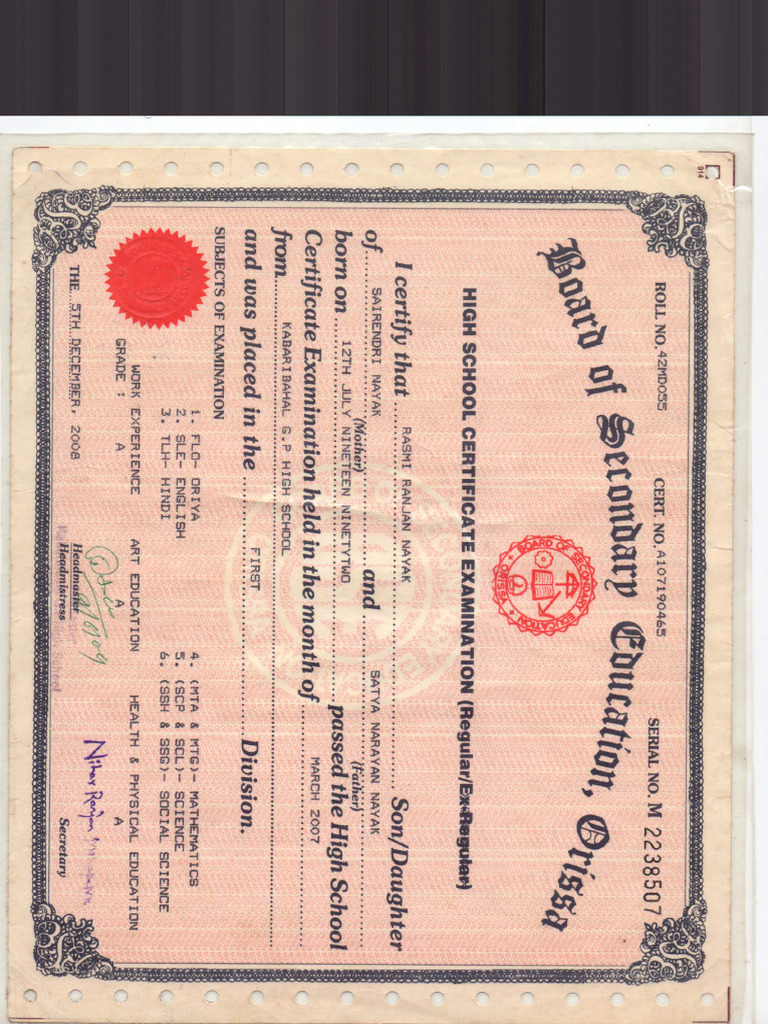 10th Certificate | PDF