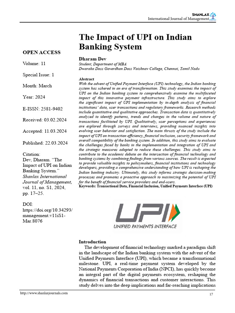 UPI's Impact on Indian Banking System | PDF | Economies