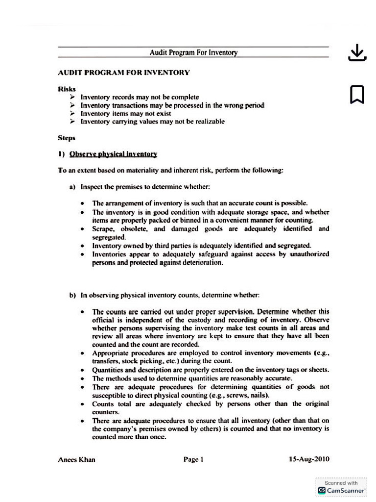 Audit Program For Inventory | PDF