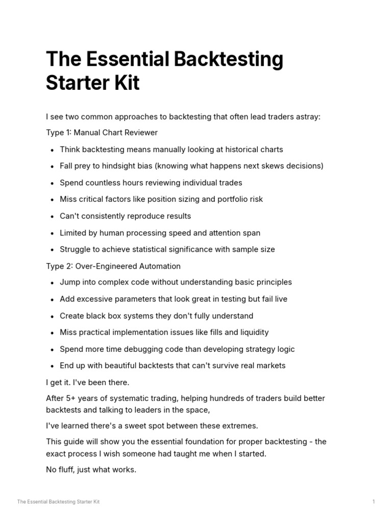 The Essential Backtesting Starter Kit | PDF | Day Trading | Risk