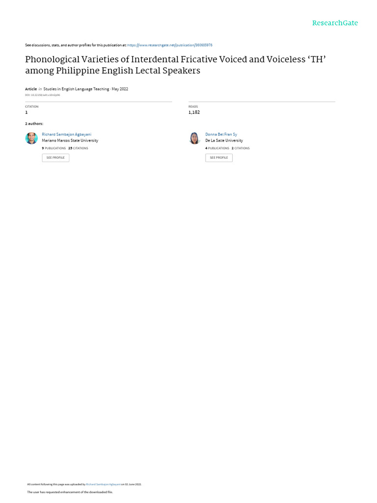Interdental Fricatives in Philippine English | PDF | English Language ...